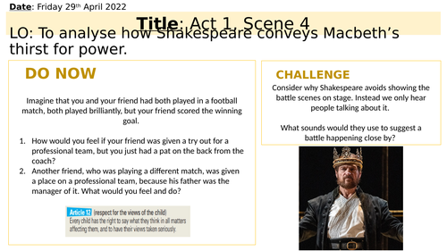 Macbeth Act 1 Scene 4 Lesson | Teaching Resources