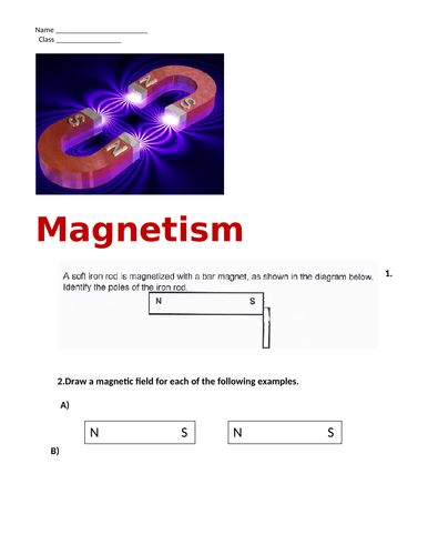 MAGNETISM WORKSHEET | Teaching Resources