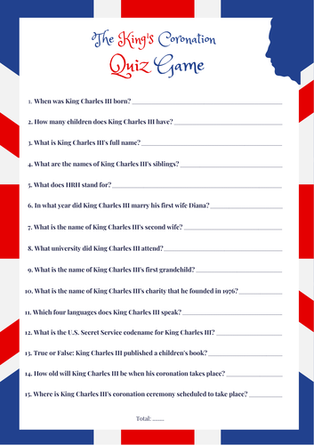 King Charle's III Coronation Royal Family Quiz Game . | Teaching Resources
