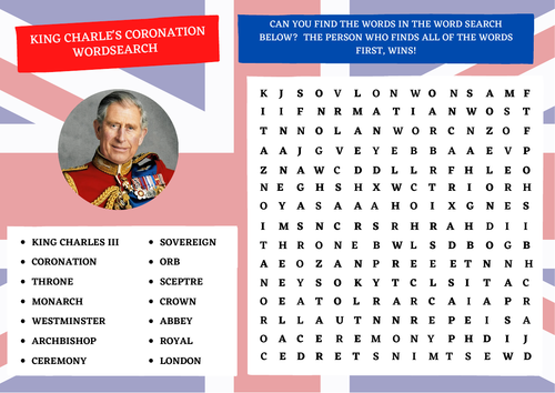 The King's Coronation Royal Family Word Search Game | Teaching Resources