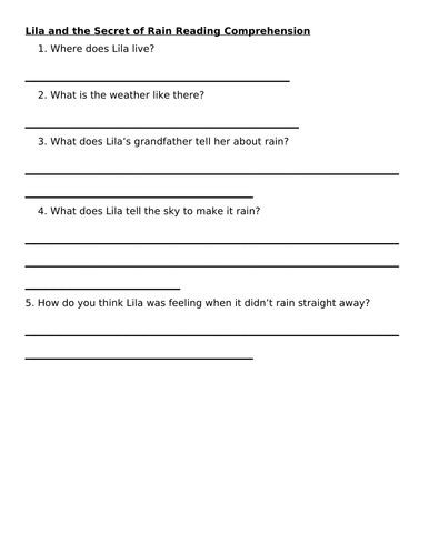 Reciprocal Guided Reading Year 2 Lila and the Secret of Rain editable 3 ...