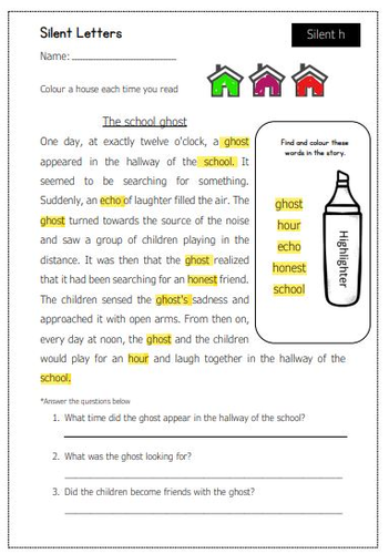 English-Silent Letters Phonics Reading Comprehension-Letter h ...