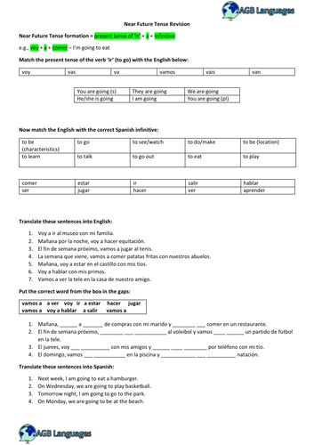 Spanish Near Future Tense Revision | Teaching Resources