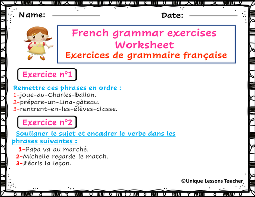 French Grammar Exercises Worksheet(Exercices de Grammaire Française ...