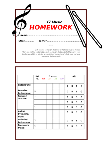 KS3 Yr 7 Music 6-Unit Booklets: Class and Homework | Teaching Resources