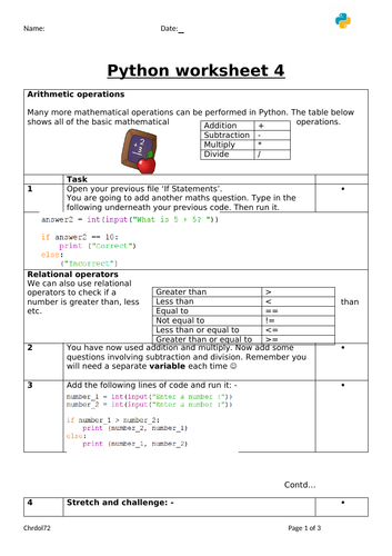 Python worksheet #4 - Arithmetic operations | Teaching Resources Python worksheet #4 - Arithmetic operations | Teaching Resources