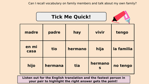 KS3 Spanish - Family - Vocab recall, translation and writing | Teaching ...