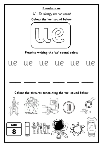 ue Phonics Worksheets | Teaching Resources