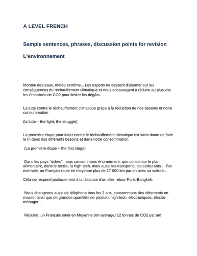 GCSE FRENCH - vocabulary and phrases on "la lutte contre le ...