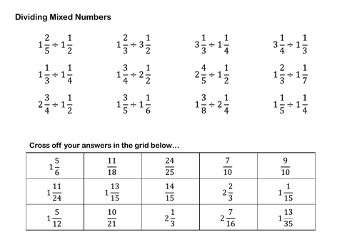 Dividing Mixed Numbers worksheet | Teaching Resources