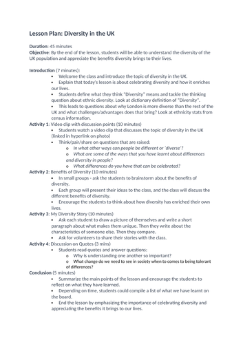 Diversity in the UK - PSHE Lesson KS3 | Teaching Resources
