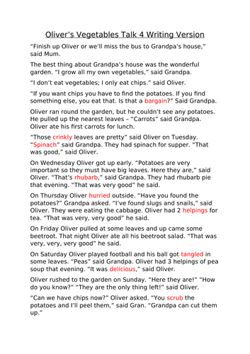Oliver's Vegetables - own Talk 4 Writing version of story | Teaching ...