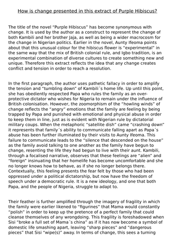 Purple Hibiscus Modelled Essay - Change | Teaching Resources