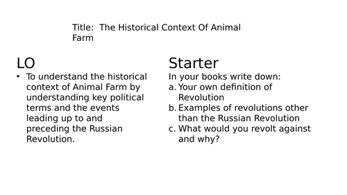 Animal Farm introduction - before reading Chapter 1 | Teaching Resources