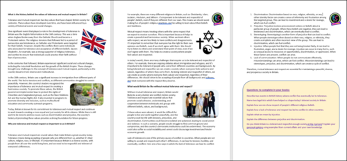British Values - Tolerance and Mutual Respect | Teaching Resources