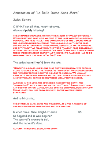 AOT KEATS x 3 -LAMIA I & II & LA BELLE DAME SANS MERCI-FULL ANNOTATIONS | Teaching Resources