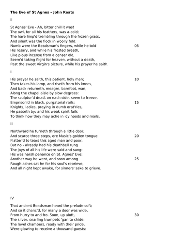 TRAGEDY - KEATS-'THE EVE OF ST. AGNES'-FULL ANNOTATION | Teaching Resources