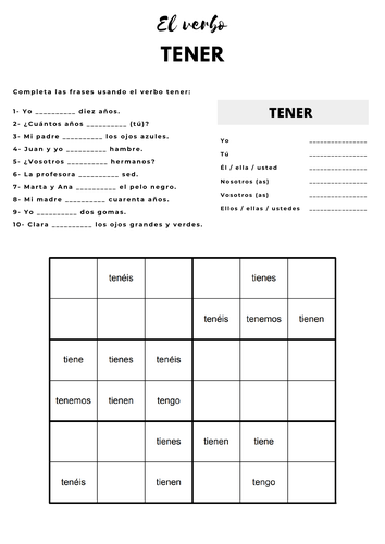El verbo TENER | Teaching Resources