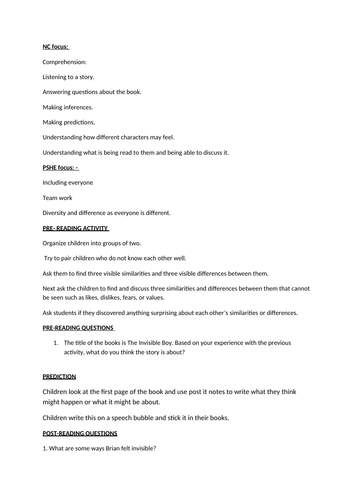 Guided reading - The invisible boy | Teaching Resources