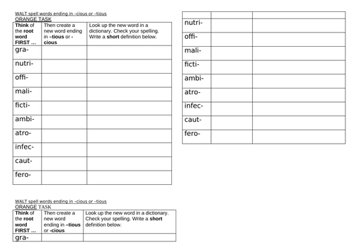 spell words ending in –cious or –tious | Teaching Resources