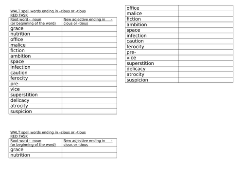 spell words ending in –cious or –tious | Teaching Resources