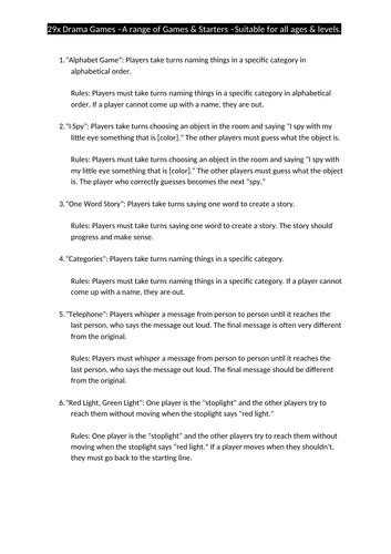 29x Drama Games for All Ages - Lesson starters | Teaching Resources