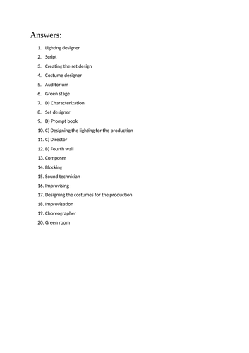 AQA GCSE Drama Exam: Multiple Choice - Theatre Roles and Terminology ...