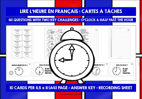 FRENCH TELLING THE TIME CHALLENGE CARDS #1 | Teaching Resources