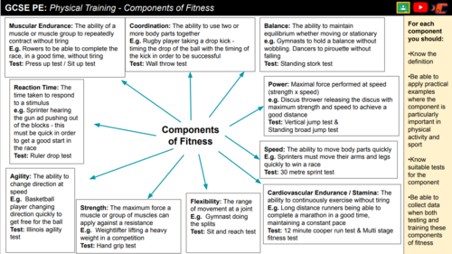 GCSE PE Physical Training Components of Fitness revision map resource ...