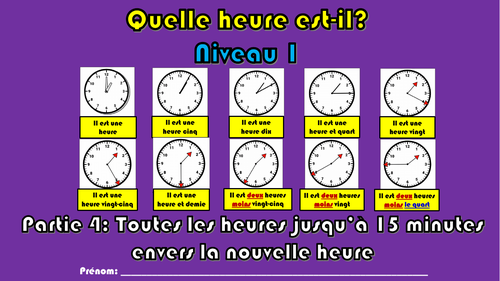 French: Telling the time: Part 4: On the hour to a quarter to the hour ...
