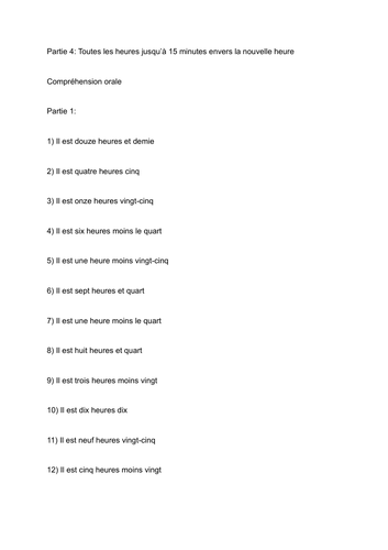 French: Telling the time: Part 4: On the hour to a quarter to the hour ...