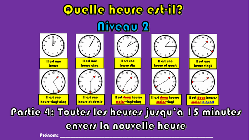 French: Telling the time: Part 4: On the hour to a quarter to the hour ...