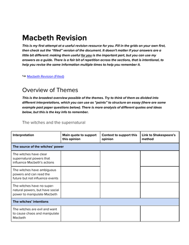 Macbeth Tutoring + Revision Pack | Teaching Resources