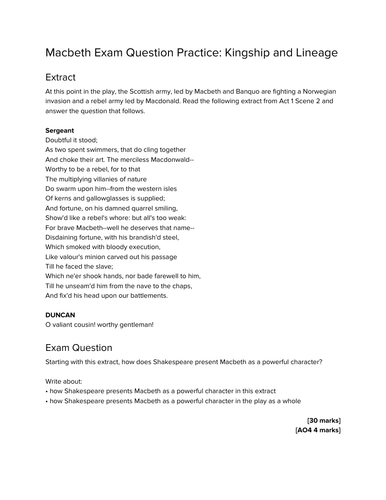 Macbeth Sample - Kingship and Lineage | Teaching Resources