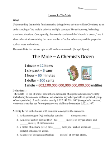 AQA GCSE Chemistry - The Mole | Teaching Resources