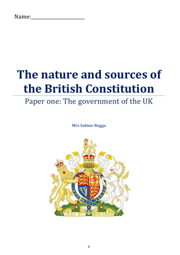 UK Constitution notes and revision pack A Level Politics | Teaching ...