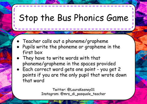 Stop the bus phonics game | Teaching Resources
