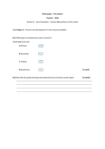 AQA Pre release Issue Evaluation 2023 Mock Paper and Mark Scheme ...