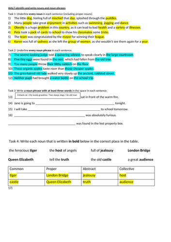 Y6 SPaG REVISION - NOUNS DETERMINERS ADJECTIVES | Teaching Resources