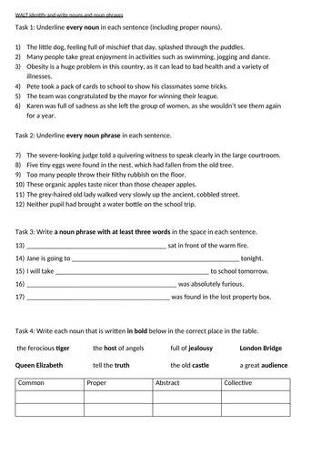 Y6 SPaG REVISION - NOUNS DETERMINERS ADJECTIVES | Teaching Resources