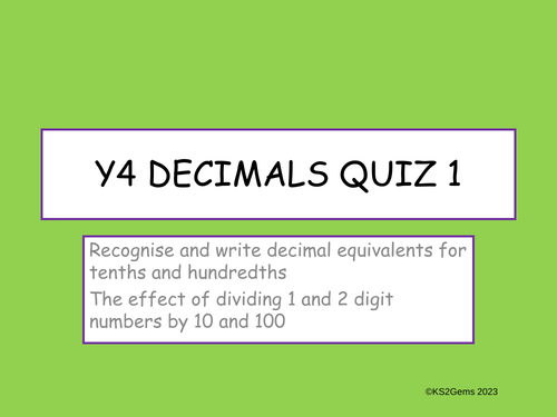 Y4 Decimals Quiz 1 Visual Representations and Equivalence | Teaching ...