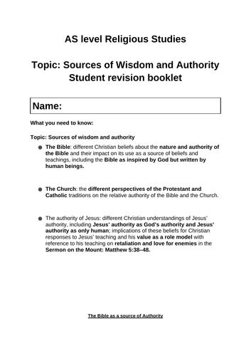 AQA A level/AS Religious Studies Student note taking booklets for ...
