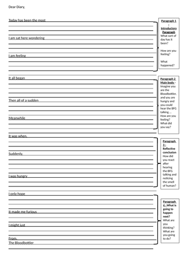 The BFG - Diary entry of the Bloodbottler | Teaching Resources