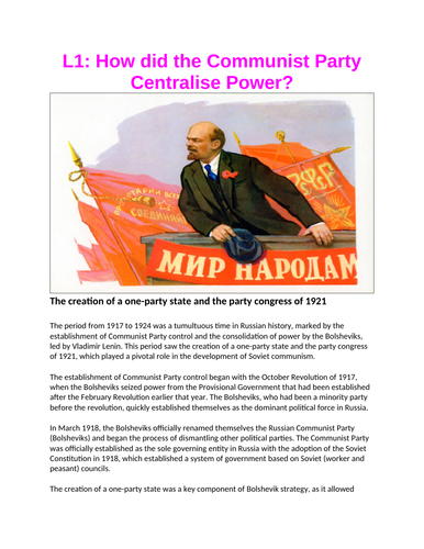 Russia 1917 91 from Lenin to Yeltsin | Teaching Resources