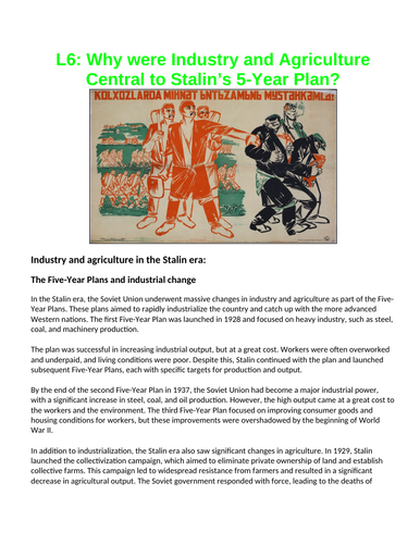 Stalin 5 Year Plan | Teaching Resources