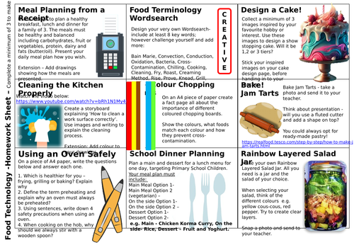 KS3 Food Homework Sheet - 6 Worksheets in Total | Teaching Resources