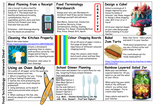 KS3 Food Homework Sheet - 6 Worksheets in Total | Teaching Resources