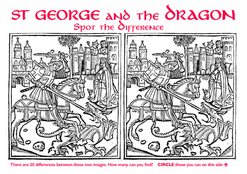 SAINT GEORGE'S DAY - SPOT THE DIFFERENCE and COLOUR | Teaching Resources