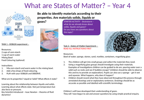 Year 4 - States of Matter Experiments | Teaching Resources