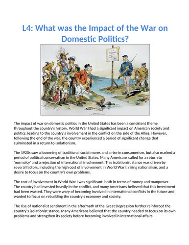 Impact of War on Domestic Politics USA | Teaching Resources